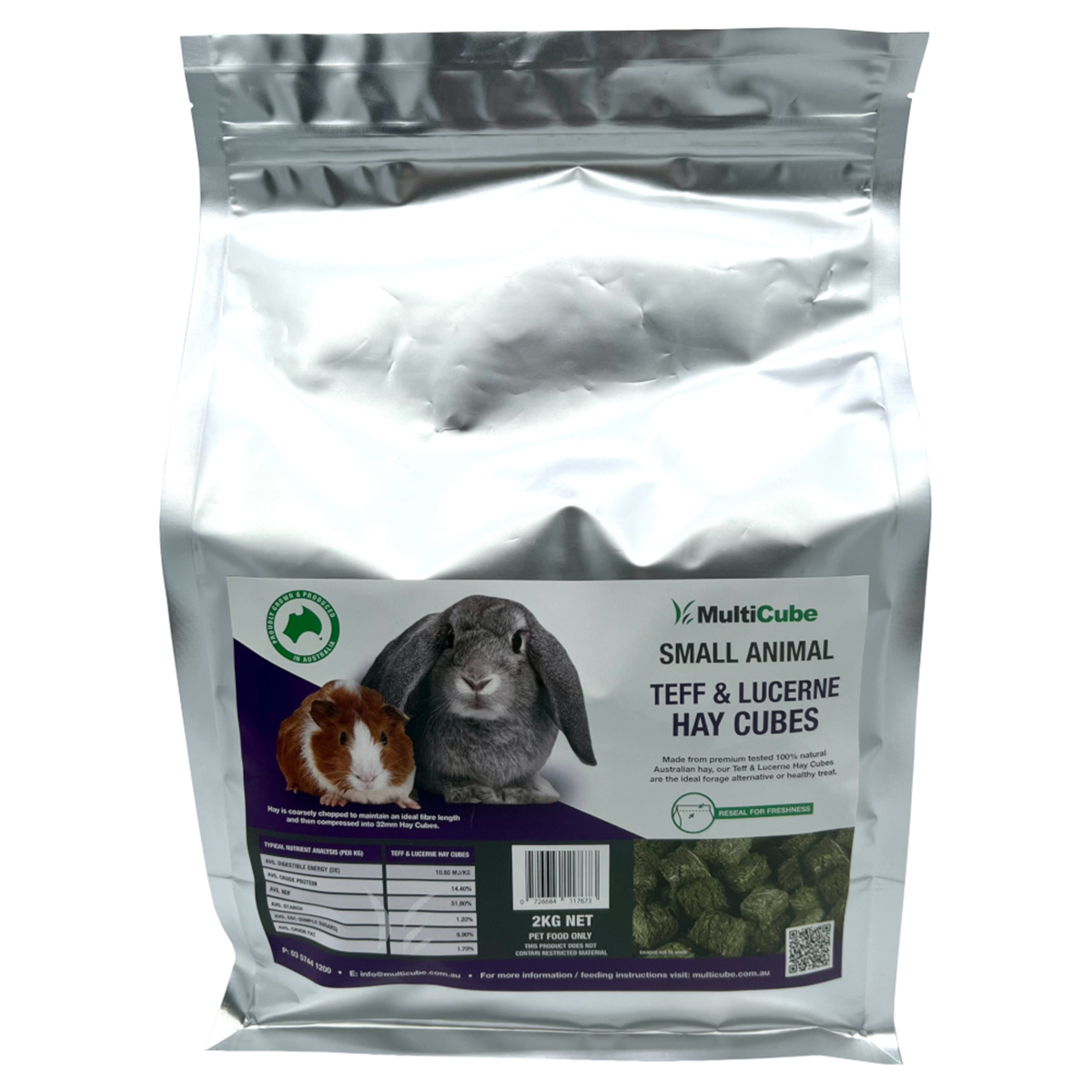 Multicube Lucerne & Teff Small Pet Hay Cubes 2kg | Raymonds Warehouse