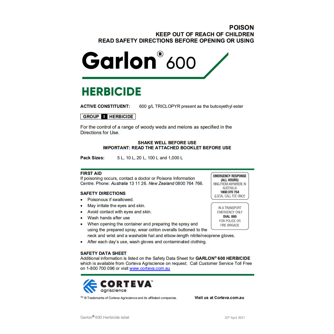 Corteva Garlon 600 Herbicide 1L | Raymonds Warehouse